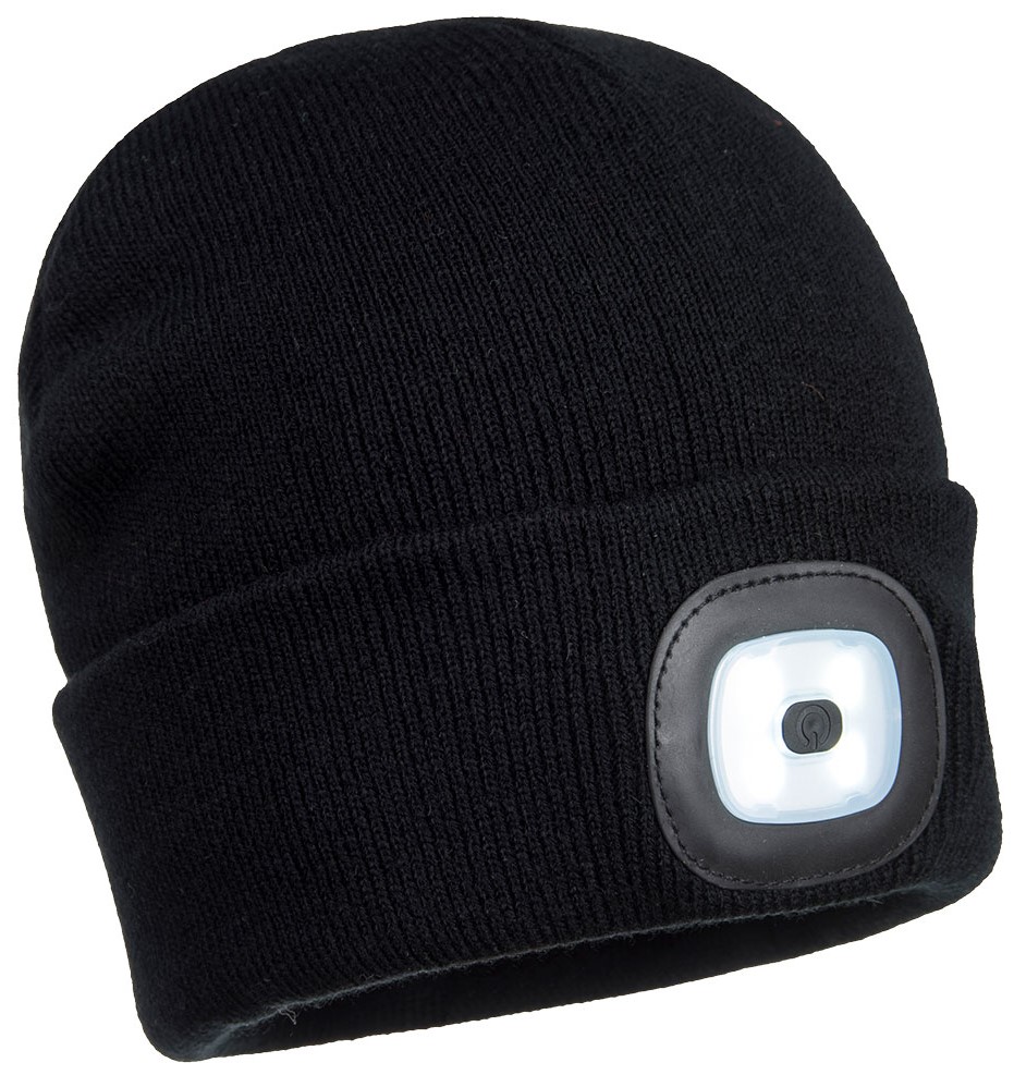 B028 Rechageable Twin (Front & Rear) LED Black Beanie Hat ...