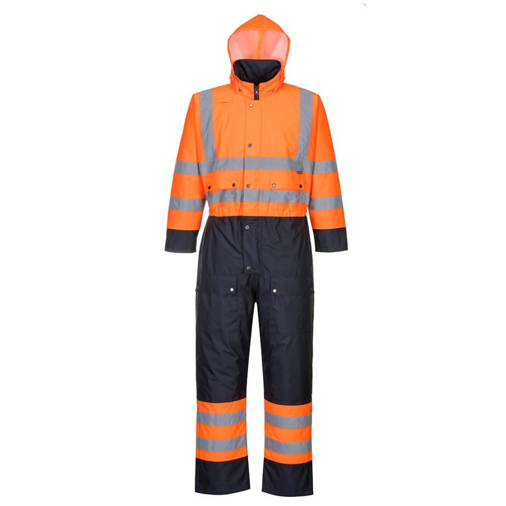High Visibility Orange & Navy Lined Waterproof Coverall Portwest S485 ...