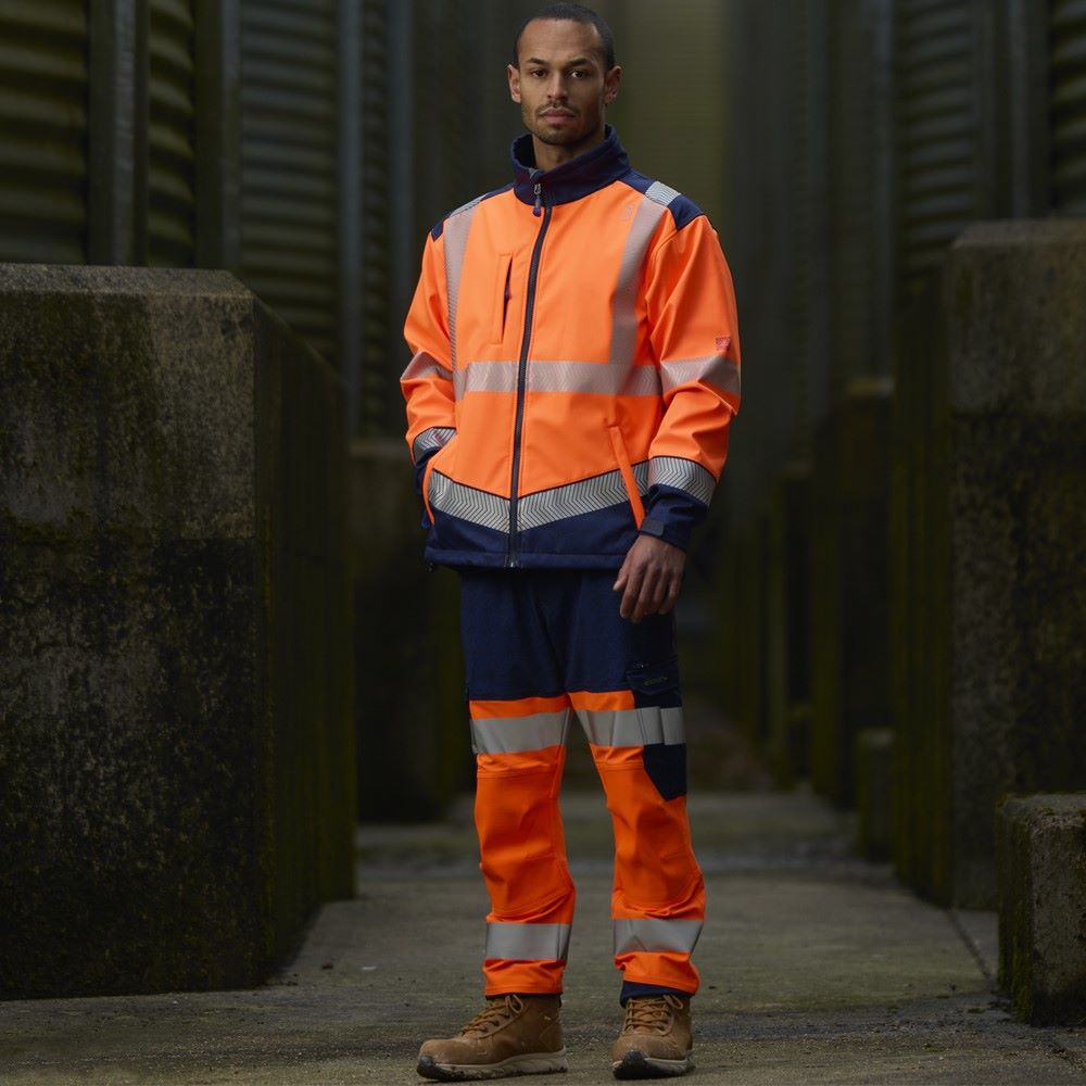 Hi Vis Orange & Navy Leo Softshell Jacket - redoakdirect.com