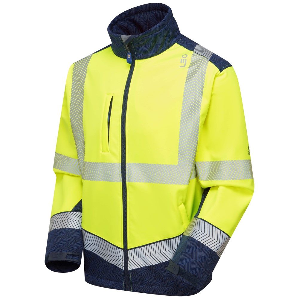 Hi Vis Yellow & Navy Leo Softshell Jacket - redoakdirect.com