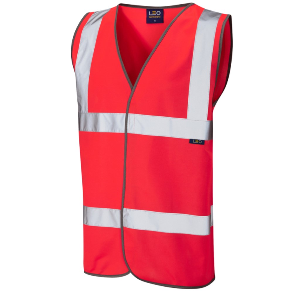 Leo W01 Hi Vis Red Vest ENISO20471 Class 2 - redoakdirect.com